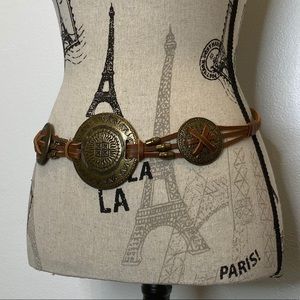 Vintage | Accessories | Vintage 9s Rope Belt Aztec Emblems Real Leather ...